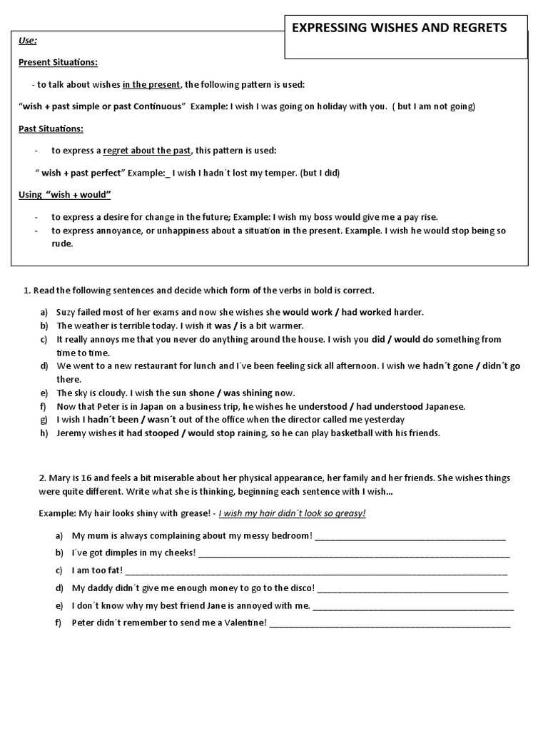 Expressing Wishes and Regrets: Using Conditionals and Modal Verbs to ...