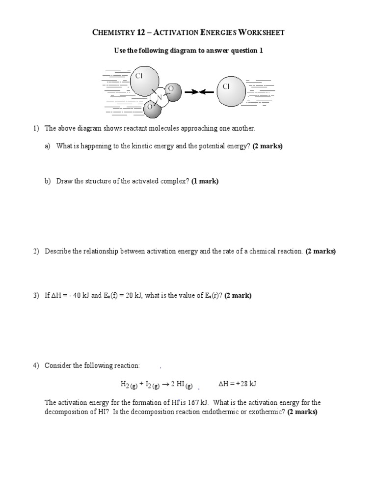 Activation Energy Chemistry Worksheet | PDF | Activation Energy ...