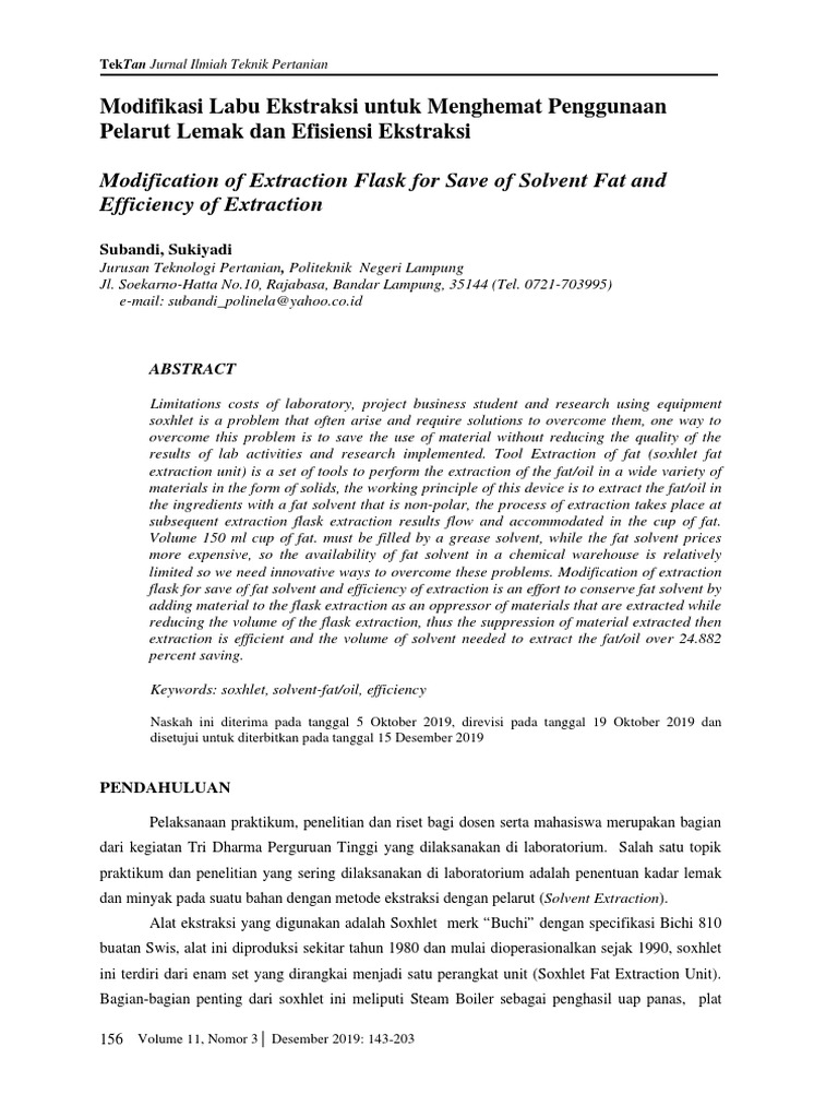 Modification of Extraction Flask For Save of Solvent Fat and Efficiency ...