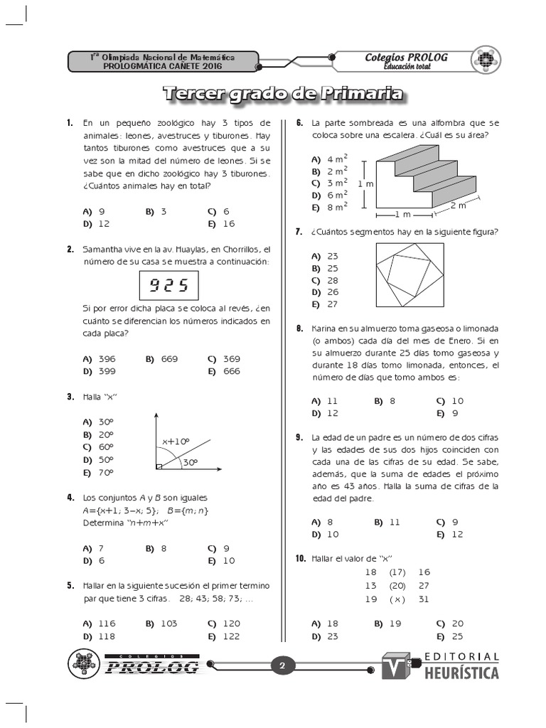 Examen de Matemáticas 3er Grado Primaria | PDF | Juegos competitivos ...