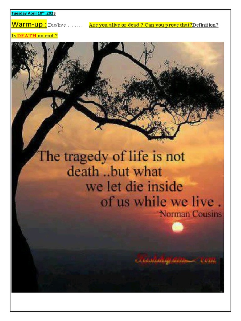 Warm-Up:: Die/live Are You Alive or Dead ? Can You Prove That? | PDF ...