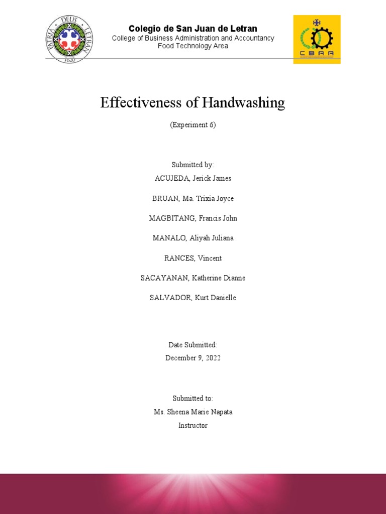 Experiment #6 - Effectiveness of Handwashing | PDF | Hand Washing ...