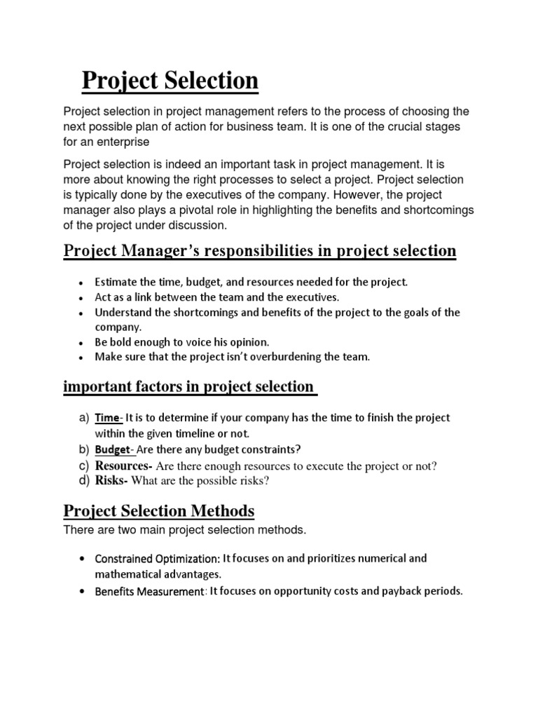 Project Selection: A Comprehensive Guide to Evaluating Potential ...