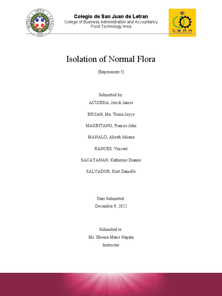 Experiment #5 - Isolation of Normal Flora | PDF | Staphylococcus | Bacteria