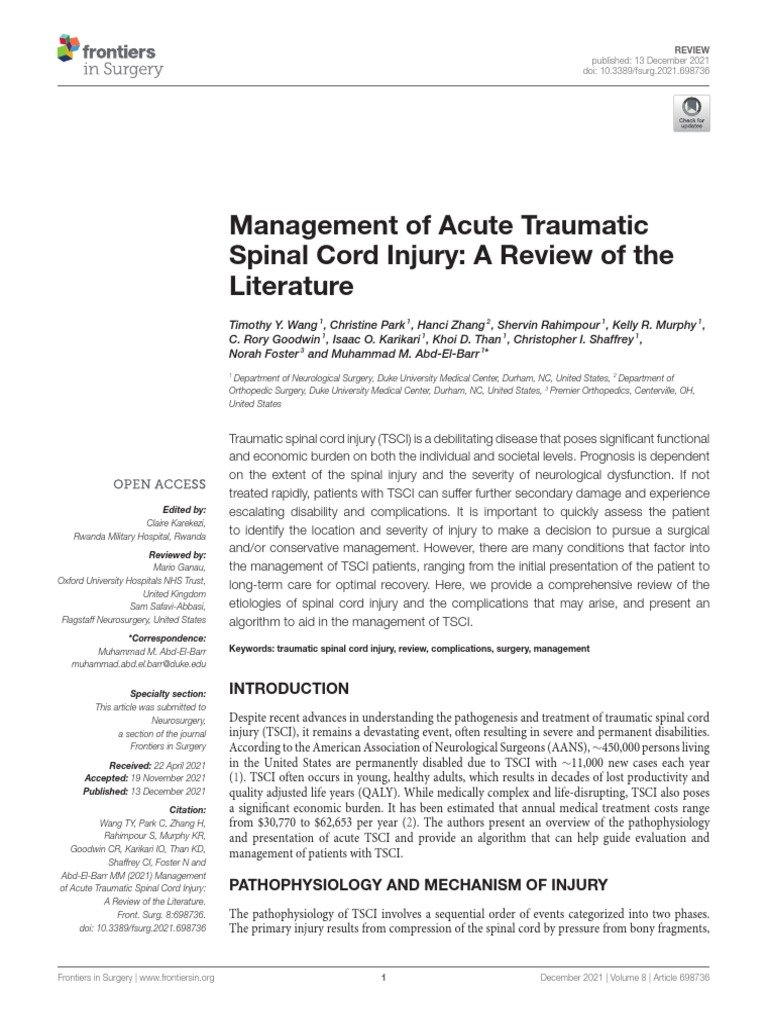 Management of Acute SCI | PDF