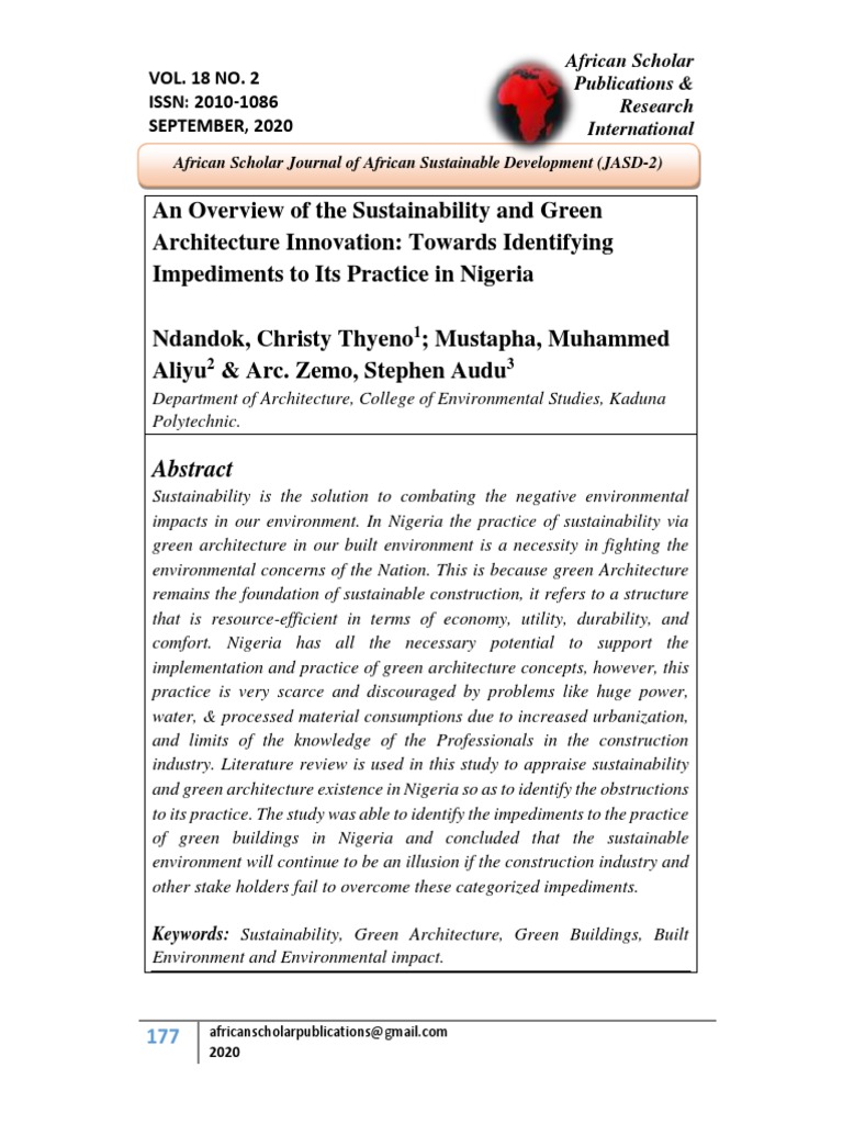 VOL. 18 NO. 2 ISSN: 2010-1086 SEPTEMBER, 2020: African Scholar Journal ...