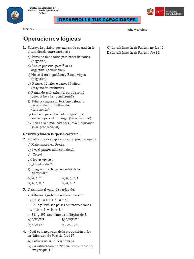 Operaciones lógicas y proposiciones | PDF | Proposición | Sintaxis (Lógica)