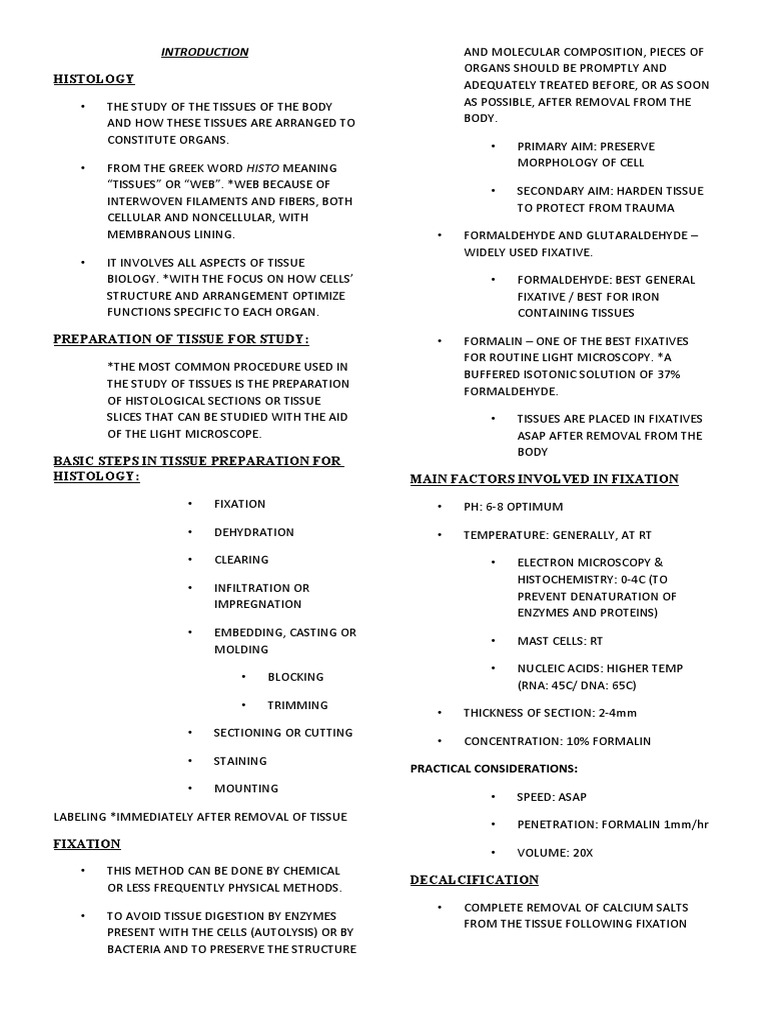 Introduction of Histology | PDF | Histology | Fixation (Histology)
