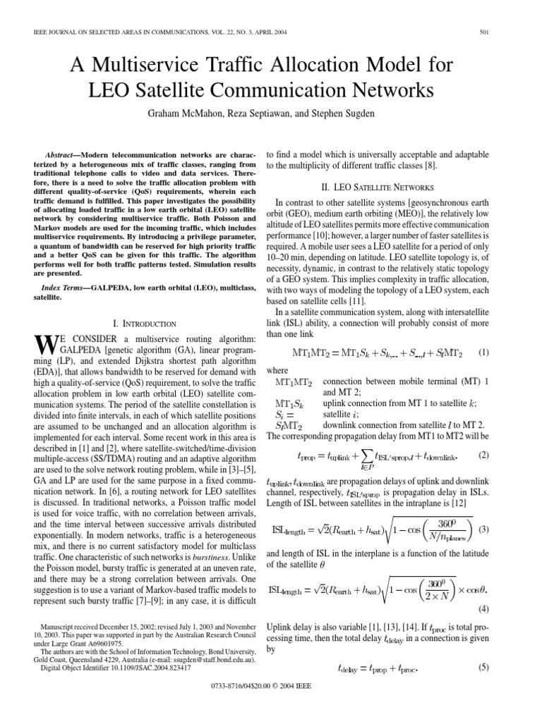 A Multiservice Traffic Allocation Model For Leo Satellite Communication Networks Pdf