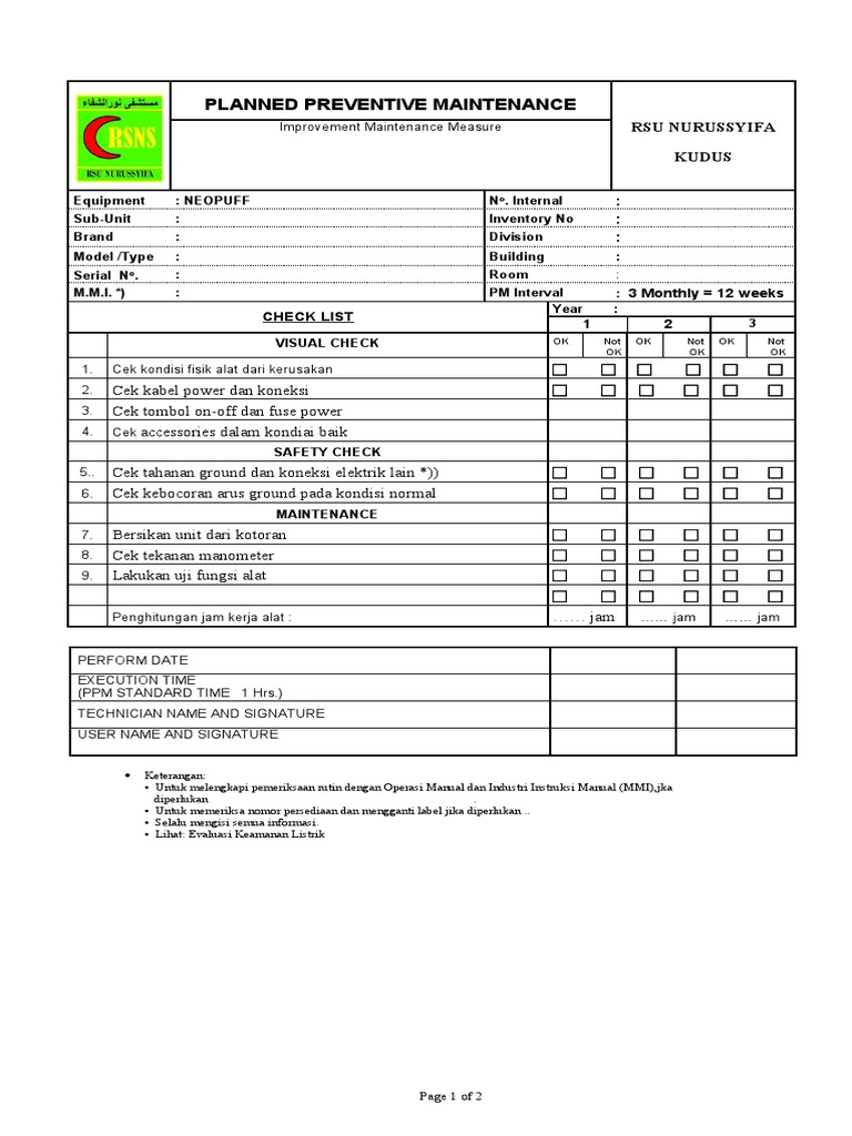 Pemeliharaan Rutin Neopuff RSU Kudus | PDF