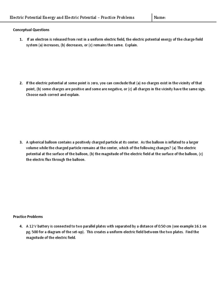Electric_Potential_Energy_and_Electric_Potential_Worksheet | PDF ...
