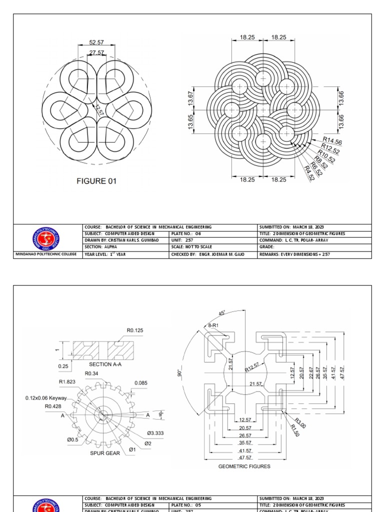 2D Geometric Figures CAD Project | PDF
