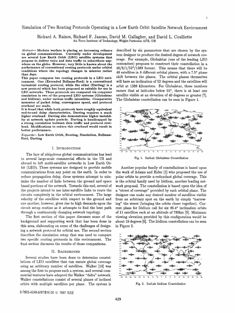 Simulation Of Two Routing Protocols Operating In A Low Earth Orbit