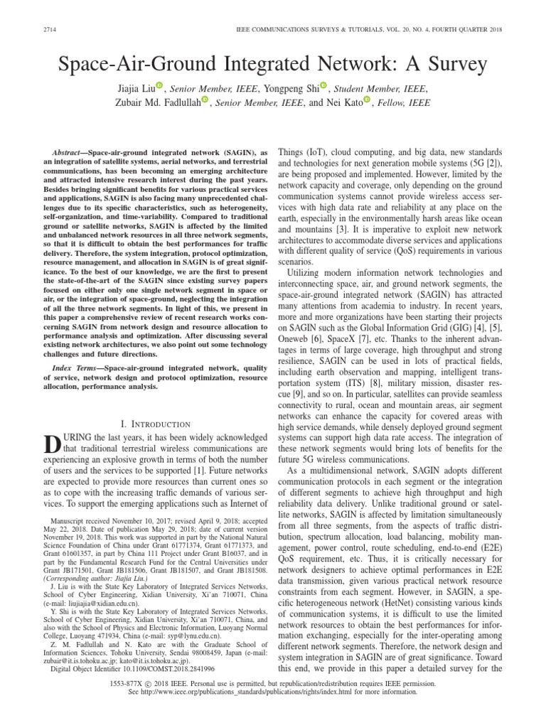 Space-Air-Ground Integrated Network A Survey | PDF