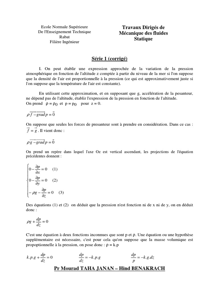 Statique des fluides : Pression et altitude | PDF