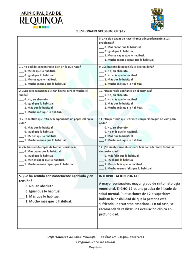 GHQ-12 Pauta | PDF | Sicología | Ciencia cognitiva
