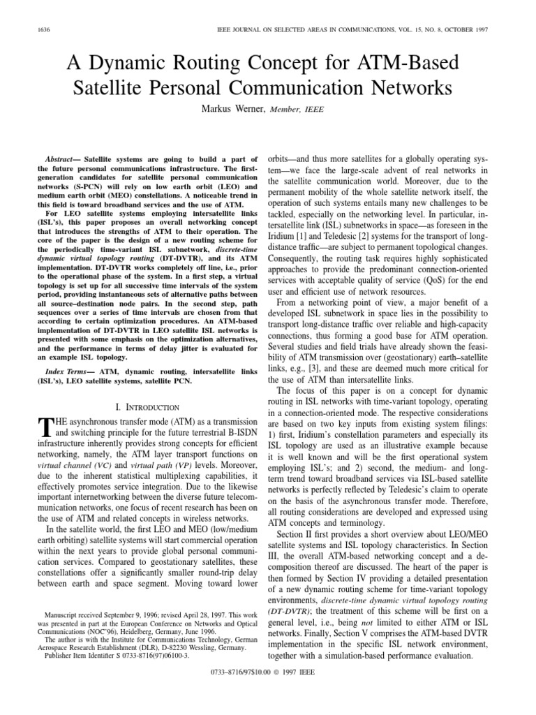 A Dynamic Routing Concept For ATM-Based Satellite Personal Communication Networks | PDF ...