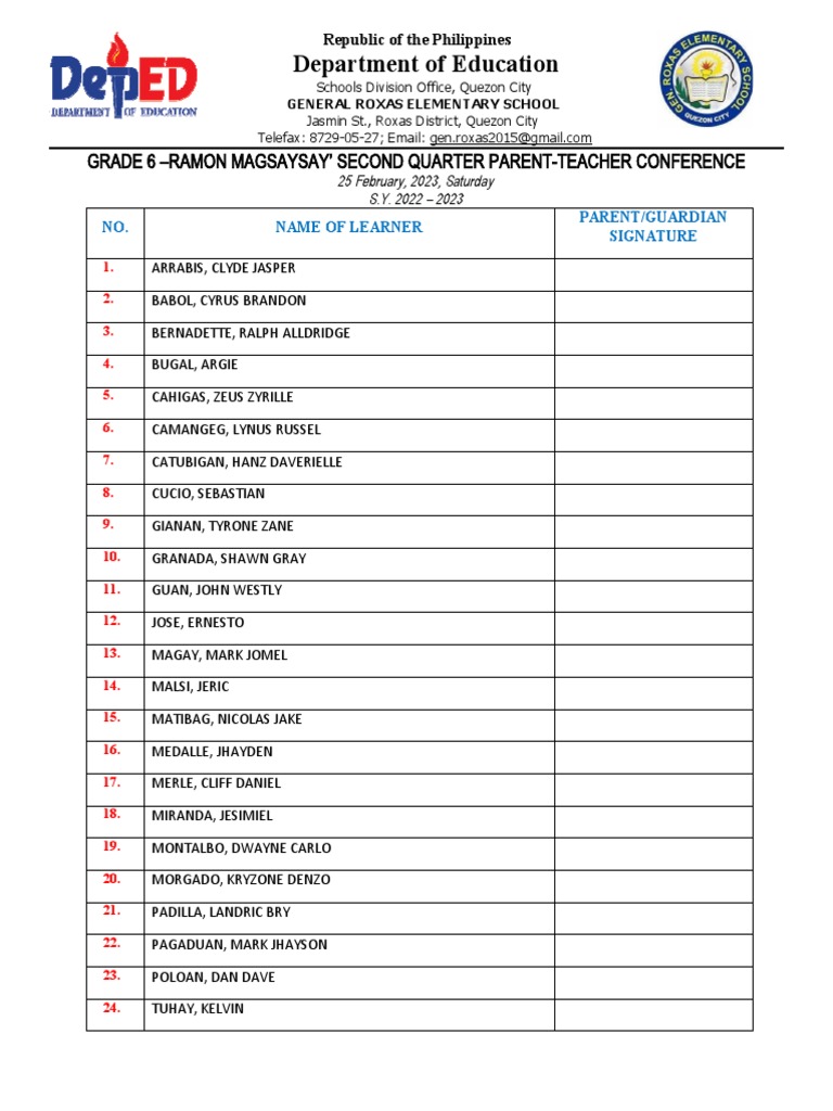Grade 6 PTC Attendance | PDF