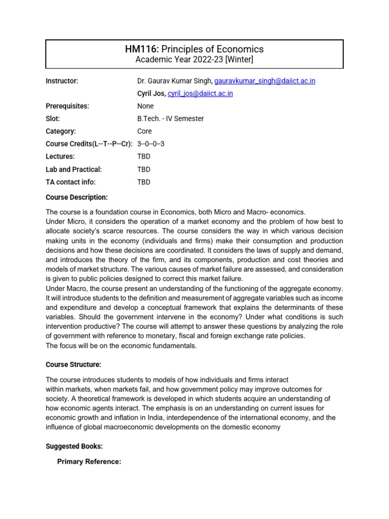 Principles of Economics Course Overview | PDF | Finance & Money ...