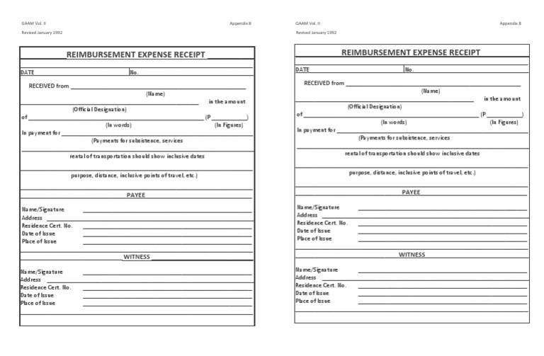 Reimbursement Expense Receipt Template | PDF
