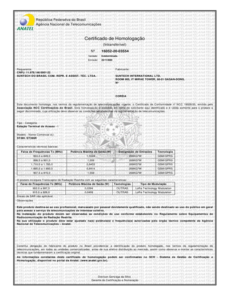 Homologação ST395 pela Anatel | PDF