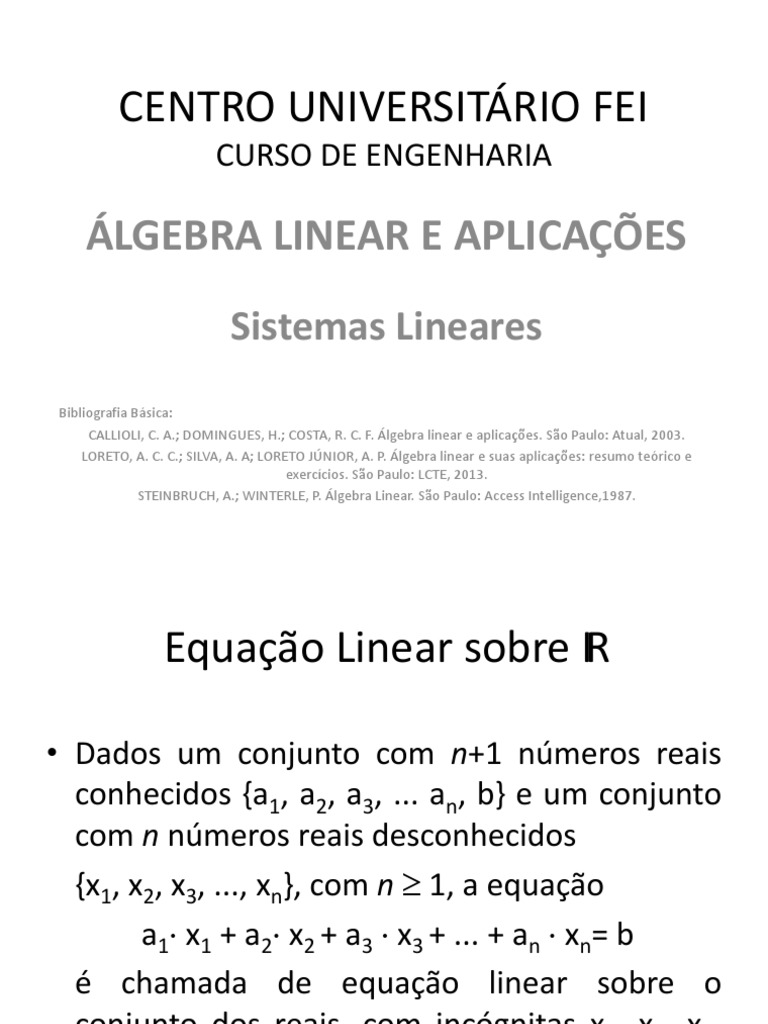 01 - Sistemas Lineares | PDF | Equações | Sistema de equações lineares