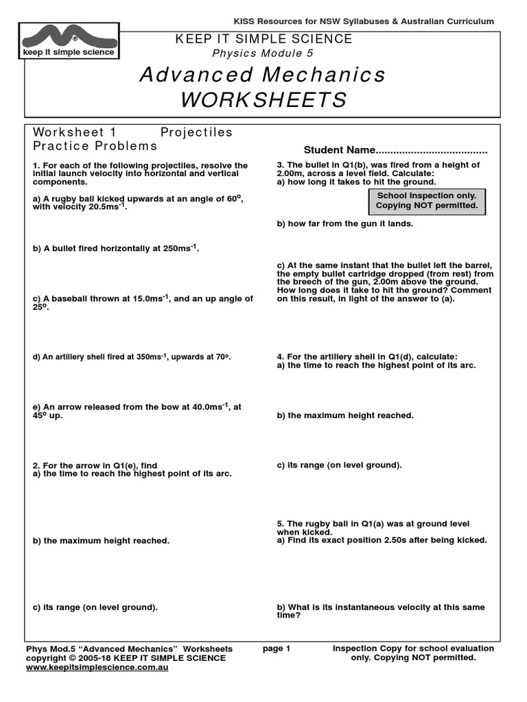 Advanced Mechanics Worksheets: Keep It Simple Science | Download Free ...