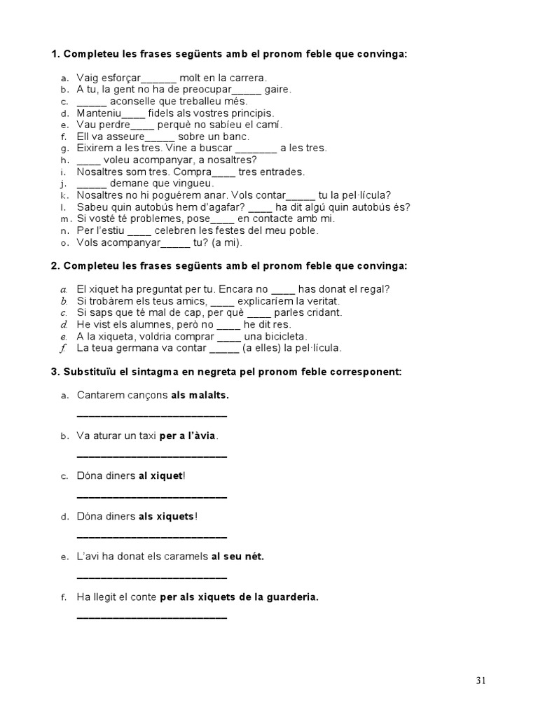 Pronoms Febles Exercicis | PDF