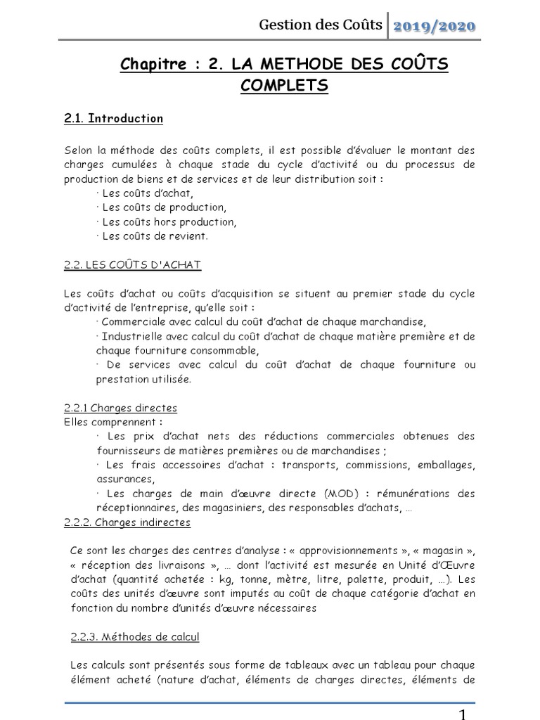 Méthode des Coûts Complets expliquée | PDF | Inventaire | Processus d ...