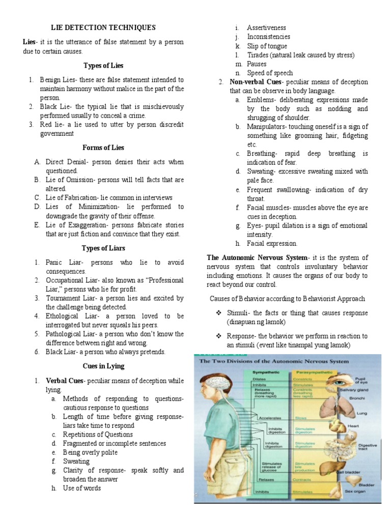 Lie Detection Techniques Notes | PDF | Lie | Deception