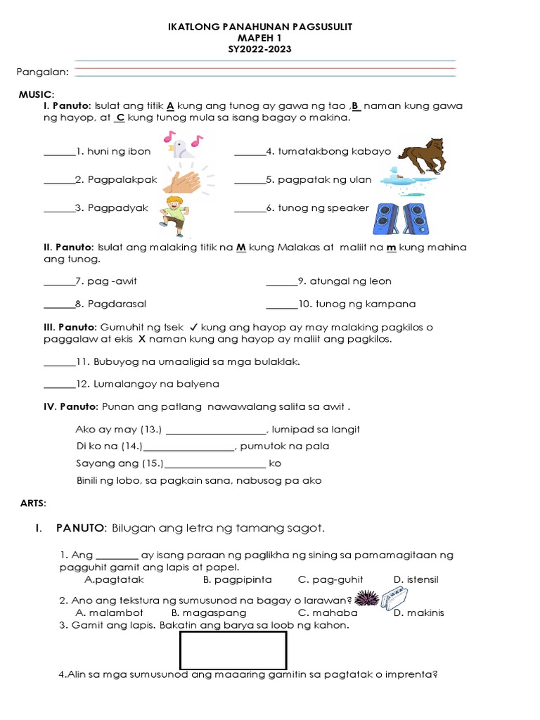 I. PANUTO: Bilugan Ang Letra NG Tamang Sagot | PDF