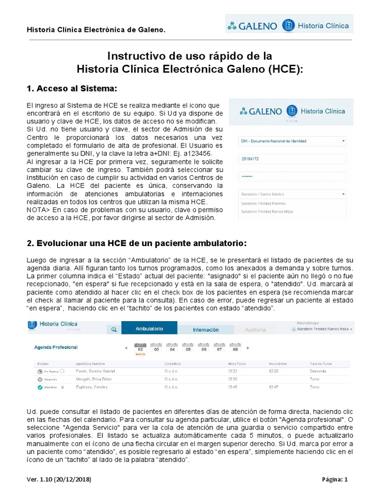 Instructivo Uso HCE Galeno | PDF