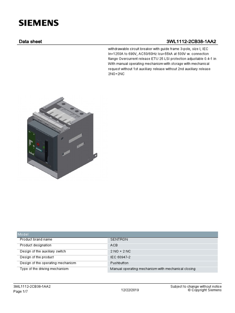 3WL11122CB381AA2 Datasheet en | PDF | Alternating Current | Electric Motor