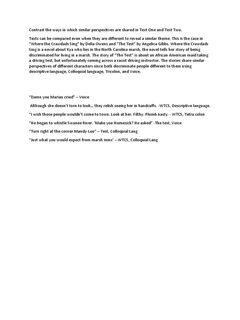 Where The Craw Comparrison Essay | PDF