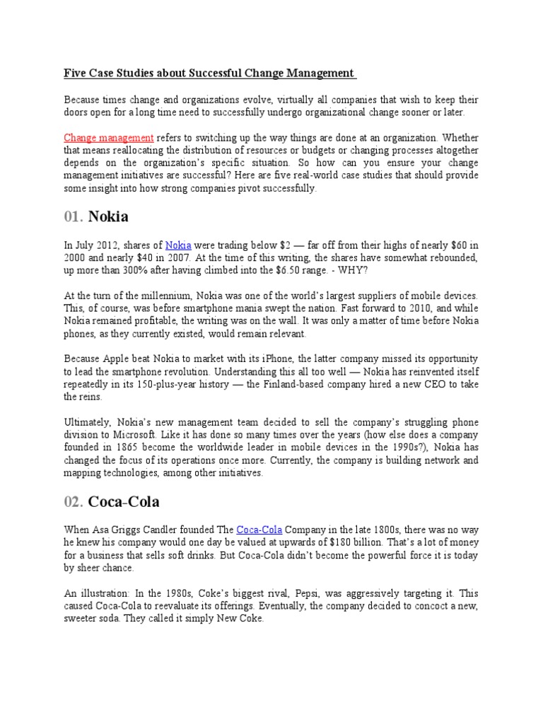 5 Case Studies About Successful Change Management | PDF 5 Case Studies About Successful Change Management | PDF