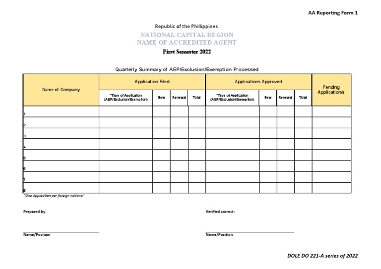 D.O. 221-A - Accredited Agents - Reporting Form 1 | PDF