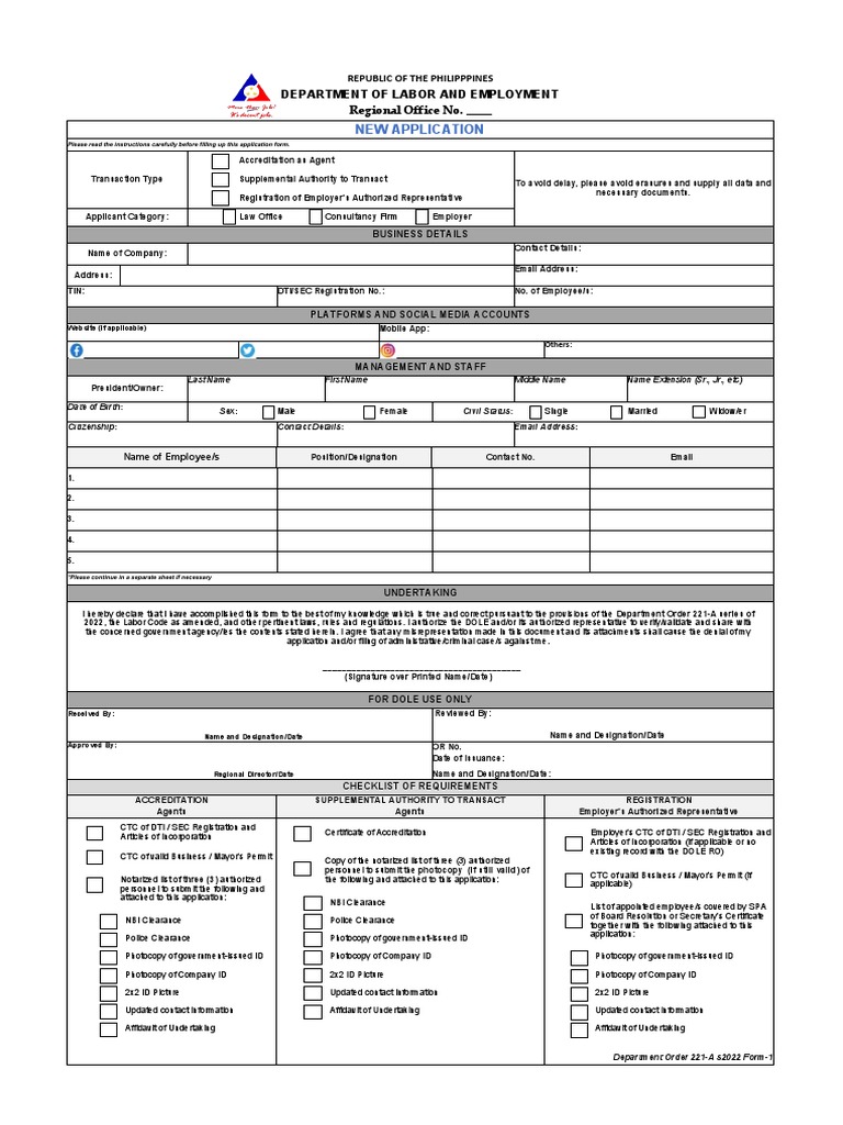 DOLE Registration Application Form | PDF | Employment | Identity Document