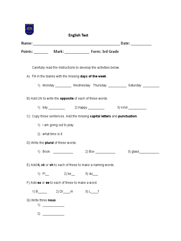 Prueba de Diagnóstico 3ro Básico 2023 | PDF