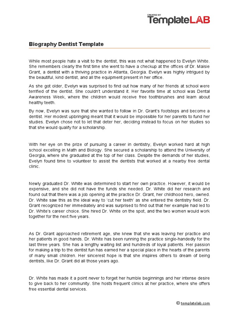 Dentist Biography Template | PDF | Dentist | Dentistry