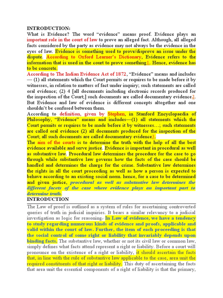1a Evidence and Its Relationship With The Substantive and Procedural ...