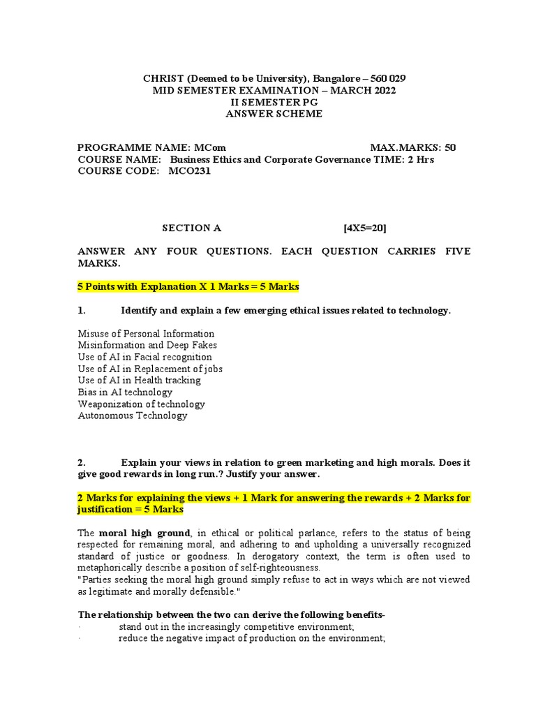 BECG - Answer Scheme - MSE-2022 | PDF | Morality | Teachers