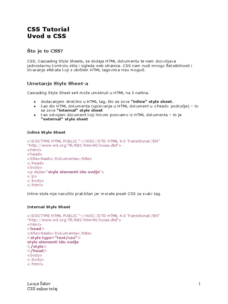 CSS Tutorial Uvod U CSS: Što Je To CSS? | PDF