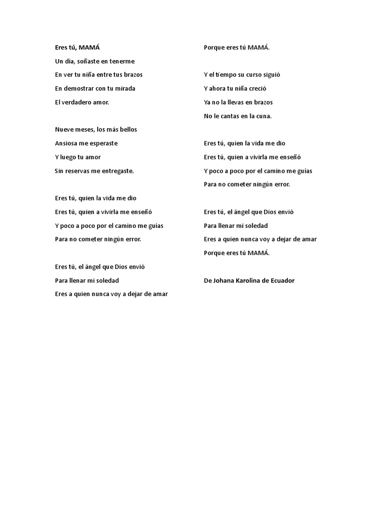 Poema a Mamá: Eres Tú | PDF | Poesía