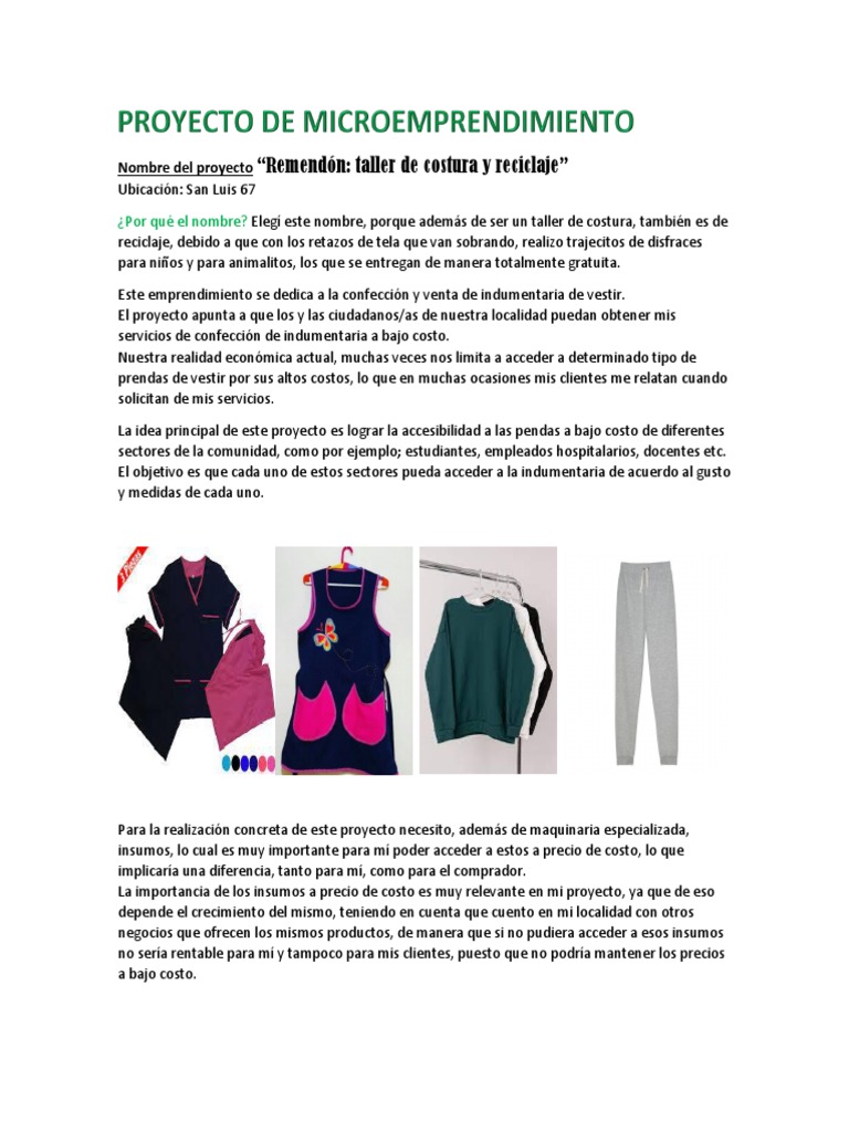PROYECTO DE MICROEMPRENDIMIENTO Ropa | PDF | Ropa | Presupuesto