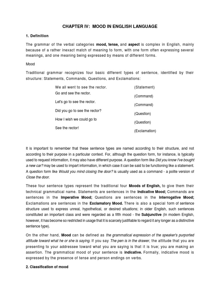 Chapter IV-Mood in English Language | PDF