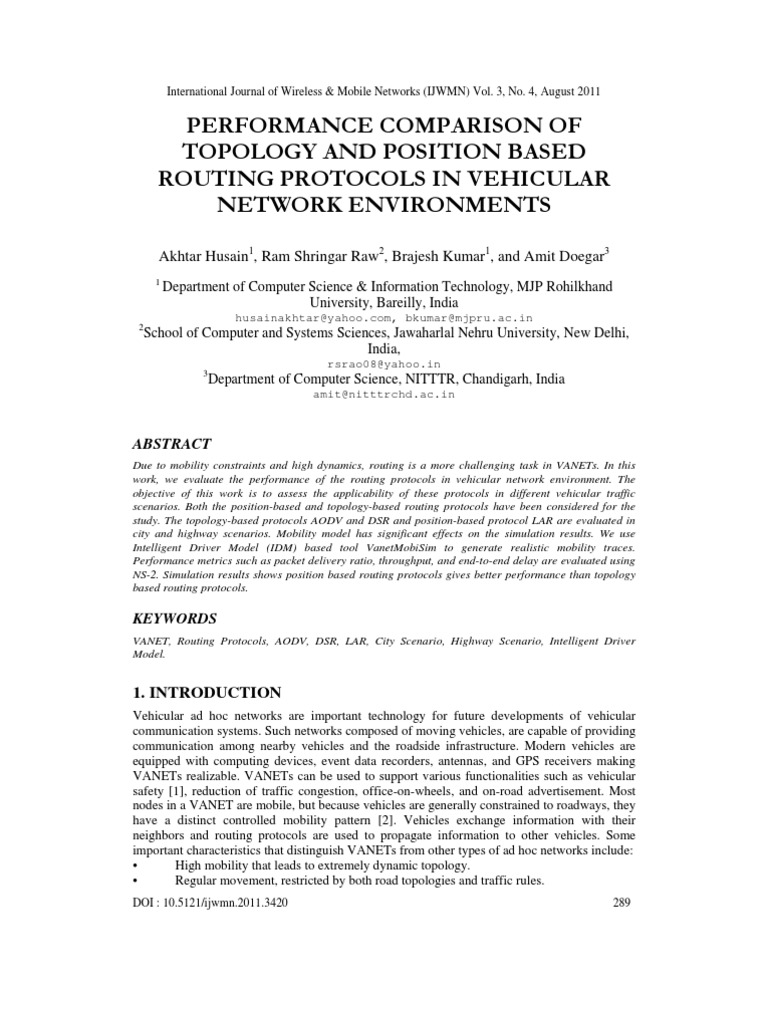 Performance Comparison of Topology and Position Based Routing Protocols in Vehicular Network ...
