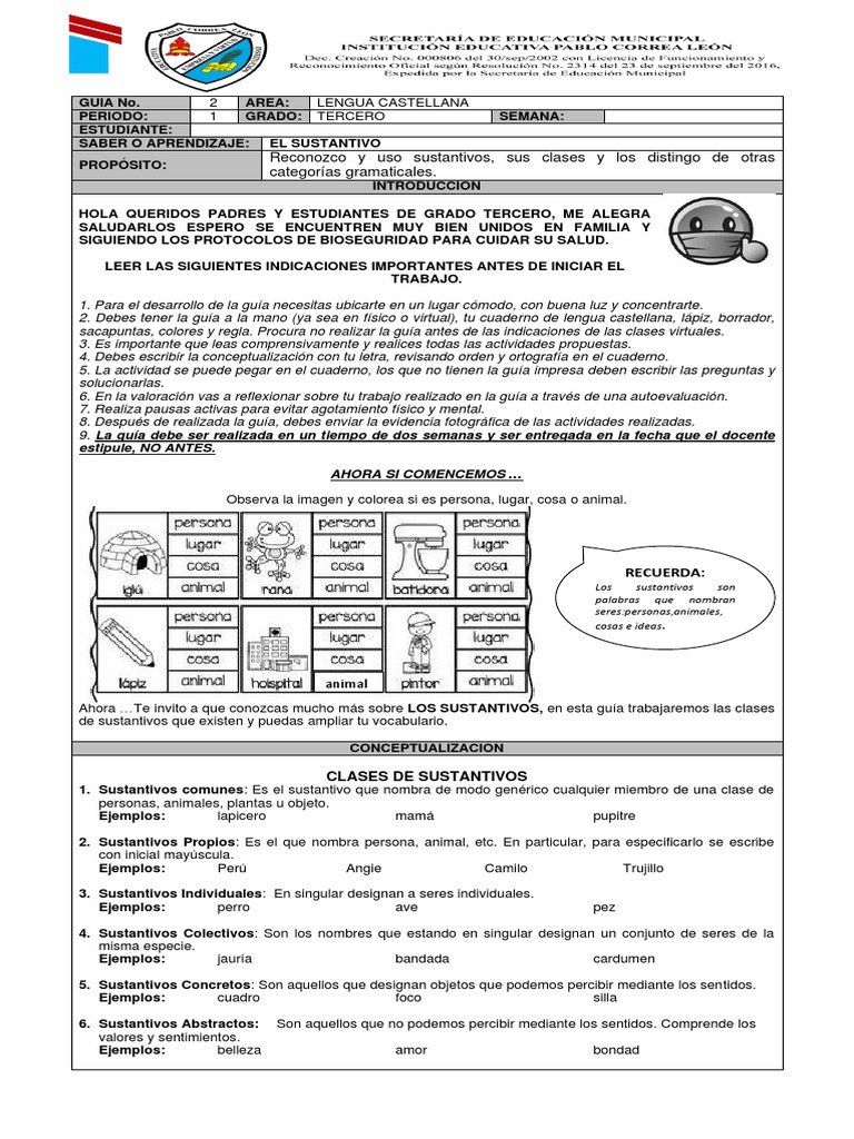 Guía de Sustantivos para Tercer Grado | PDF | Sustantivo