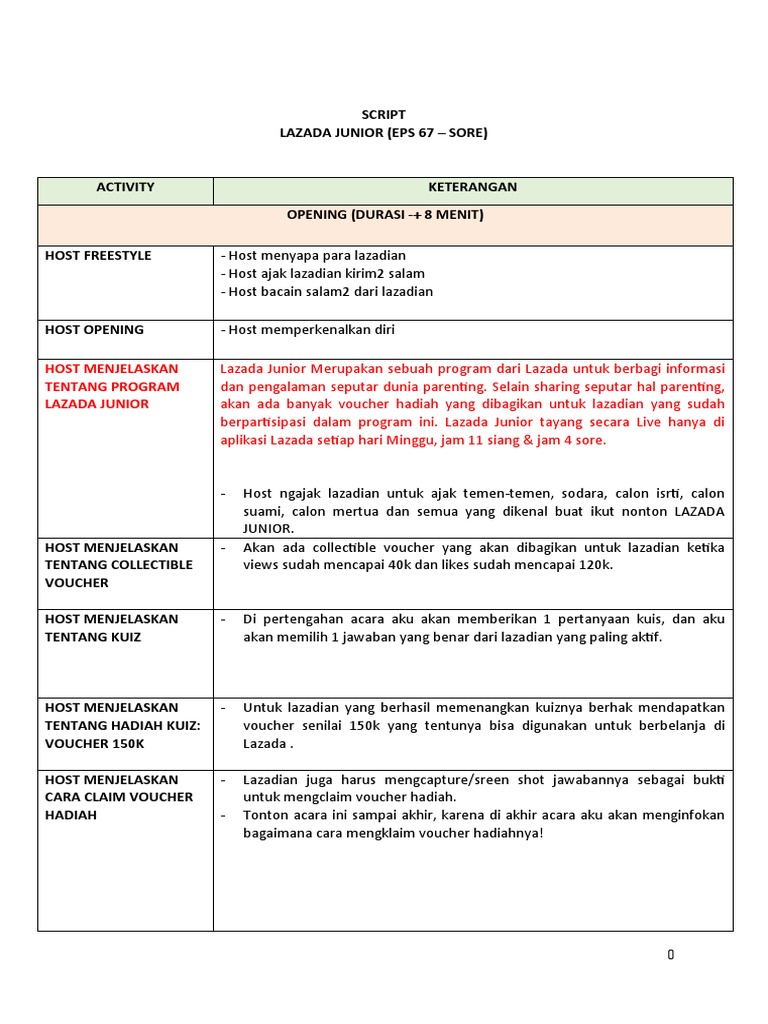 EPS 67 (Sore) - Script Lazada Junior | PDF