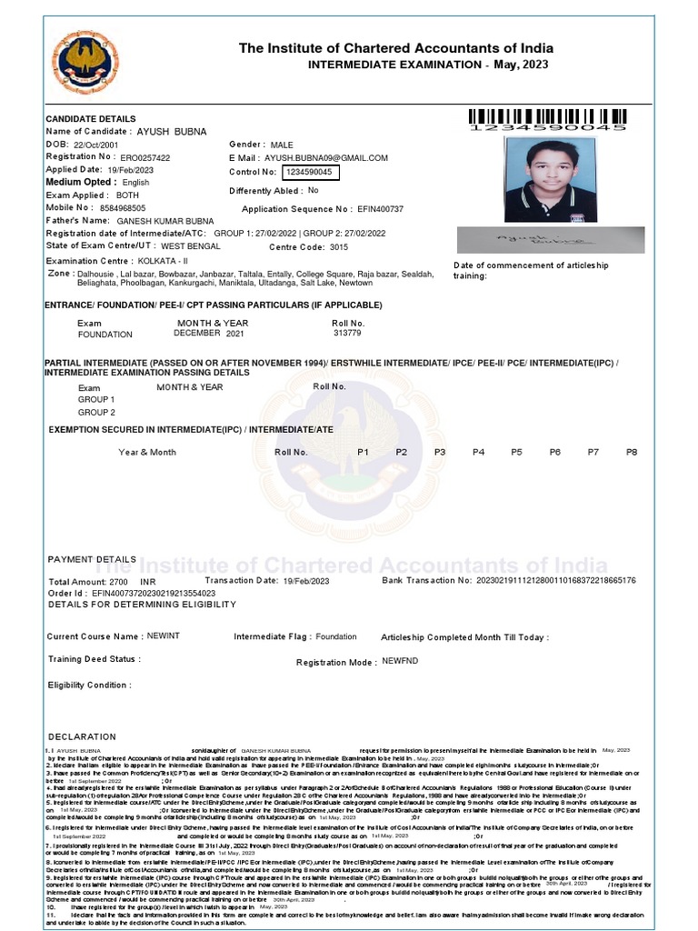 The Institute of Chartered Accountants of India: Intermediate ...