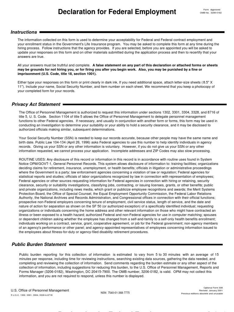 Of0306 Declaration For Federal Employment | PDF | Social Science